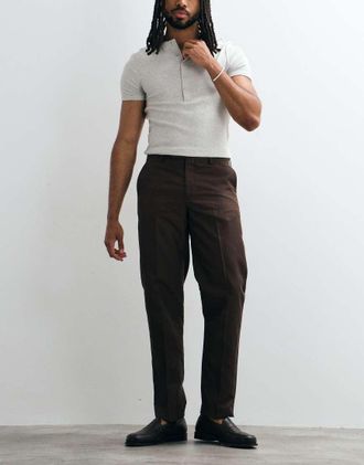 Mango Ethereal - Pantalon de costume densemble coupe slim en lin m&eacute;lang&eacute; - Marron