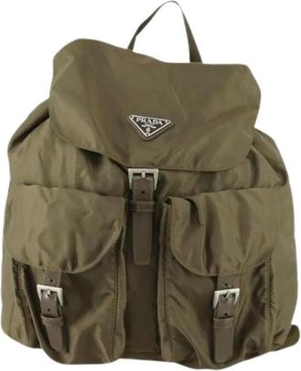 Prada unisex, Pre-owned, Vert, Taille: ONE Size Pre-owned Vela sac &agrave; dos &agrave; double poche avant