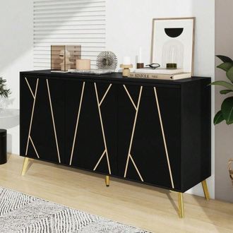 Generic Skulpturales Design 3-t&uuml;riges Buffet - Nahtlos f&uuml;r minimalistisches Dekor, Schwarze Farbe (Schwarz + MDF)