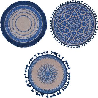 Villa D'Este Home Tivoli Tischsets, rund, 38 cm, aus Jute, Blau, 6 Stück