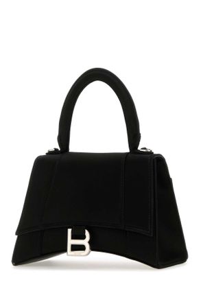 Balenciaga Womens Black Satin Small Hourglass Handbag Borse A Mano Bag