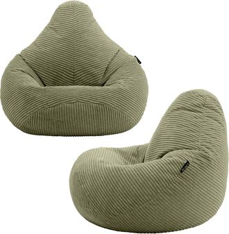 Icon Brand Dalton Sitzsack Kinder, Salbeigr&uuml;n, 2er Pack, Flauschiger Cord Stoff, Sitzsack Cord mit F&uuml;llung, Bequemer Kinder Gaming Sessel, Kuschelsessel, Lese Se