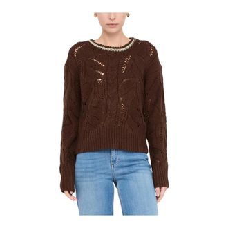 Liu Jo Femme, Pulls, Brun, Taille: 38 FR Tricot &agrave; Col Rond avec Strass