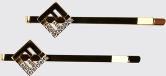 Fendi Pince &agrave; cheveux monogramme FF en laiton dor&eacute; avec strass