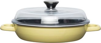 Riess 0048-002 Schmorpfanne mit Glasdeckel 24cm, Emaille, LEMON LBH 32.2x25.3x12.7cm, Gewicht 2,011kg, Bratpfanne, Gelb, backofengeeignet, mit 2 Griffen aus