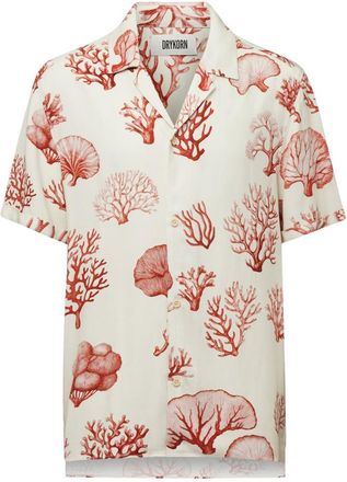 Drykorn Glattes Kurzarmhemd mit Korallen-Print und Resort-Kragen in