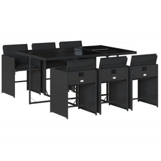 vidaXL Vidaxl - Ensemble &agrave; manger de jardin coussins 7pcs Noir R&eacute;sine tress&eacute;e