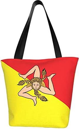 AOOEDM Sicilia Flag Sac fourre-tout r&eacute;utilisable Femmes Sac &agrave; main d&eacute;contract&eacute; Sacs &agrave; bandouli&egrave;re pour faire les courses Voyager &agrave; lext&eacute;rieur