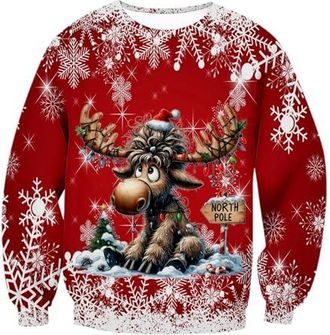 Generic Pull de Noël moche pour homme - Imprimé en 3D - Renne - Père Noël - Col rond - Manches longues - Coupe ample - Cadeau pour homme et femme, Rouge-a, 3X