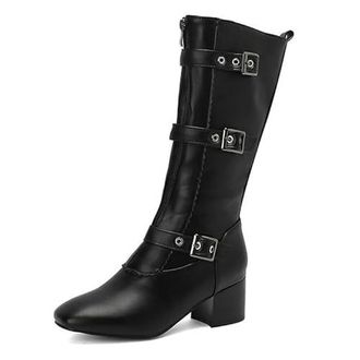 Generic Bottes d&eacute;quitation confortables avec fermeture &eacute;clair sur le devant et sangles &agrave; boucle pour femme - Bout carr&eacute; - Talon bloc bas, Noir, 40.5 EU