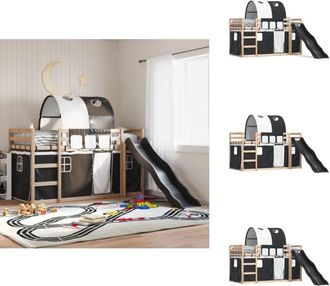 vidaXL Etagenbett mit Rutsche und Gardinen Wei&szlig; und Schwarz 80x200 cm - Kinderhochbett - Holzbetten - Jugendzimmerm&ouml;bel - Etagenbett Mit Rutsche - Hochbett