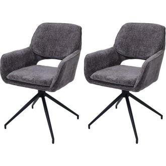 Hhg 2er-Set Esszimmerstuhl HHG 643, K&uuml;chenstuhl, drehbar Auto-Return, Stoff Chenille (490g/m&sup2;) &Ouml;ko-Tex dunkelgrau