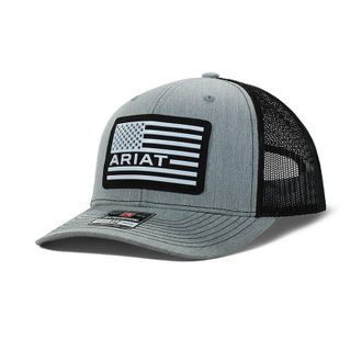 Ariat Mens USA Flag Patch Logo Trucker Cap in Gray, Size OS, by Ariat