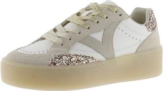 Victoria Baskets Turin Effet Cuir & Pi&egrave;ces Paillet&eacute;es & en Daim & Semelle Caramel 1265101 pour Femme Platino 38