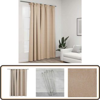 vidaXL Verdunkelungsvorhang mit Haken Leinenoptik Beige 290x245 cm - Verdunklungsvorhang - Leinenoptik - Vorhang Beige - Wohnraumgestaltung
