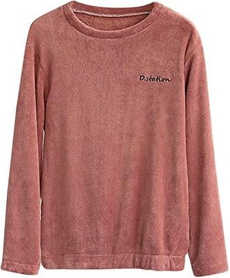 Generic Sweat-shirt chaud en polaire épaisse pour femme - Pull dhiver à manches longues - Pull thermique épais et chaud - Sans capuche - Couleur unie - Pull à