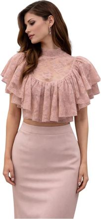 Aniye By Femme, Blouses et Chemises, Rose, Taille: 42 FR Haut Court &agrave; Volants en Dentelle