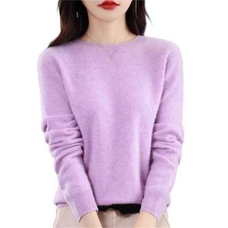 Generic Pull 100 % cachemire pour femme, pull en laine &agrave; manches longues, hauts basiques solides, pull dautomne pour femme, violet clair, XXL