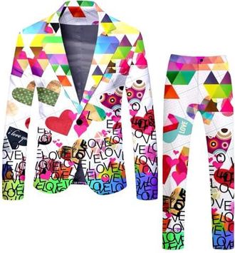 Generic Costume pour homme avec motif coeur - Manches longues - Blazer + pantalon - 2 pi&egrave;ces - Costume formel - Coupe ajust&eacute;e - Veste de costume et pantalon d