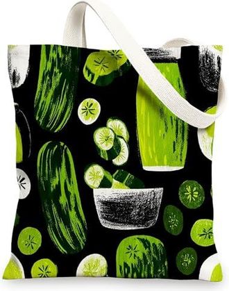 Generic Sacs fourre-tout artistiques en toile à motif concombre, sacs dépicerie réutilisables, légers et lavables avec bandoulière pour salle de sport, extéri