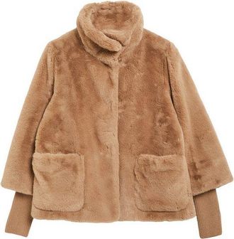s.Oliver Black Label Fellimitatjacke Stehkragen, Fellimitat, Druckkn&ouml;pfe