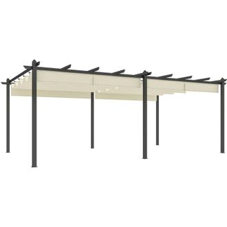 OUTSUNNY Pergola r&eacute;tractable dim. 5,97L x 3,58l x 2,23H m structure robuste alu toile polyester haute densit&eacute; 180 g/m&sup2; incluse beige clair