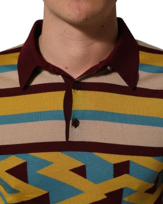 Dolce & Gabbana Mens Striped Cashmere-Silk Knit Polo Multicolor