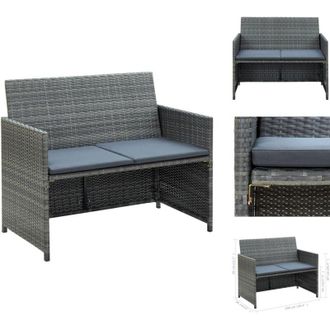 vidaXL 2-Sitzer-Gartensofa mit Polstern Grau Poly Rattan - Gartensofa - Outdoor M&ouml;bel - Balkonm&ouml;bel - Rattan Gartenm&ouml;bel - Polyrattan Sofa
