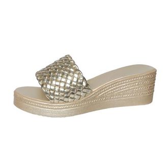 Generic Espadrilles compens&eacute;es &agrave; bout ouvert pour femme - Tendance - Tress&eacute;es - Chaussures de plage - Style boh&egrave;me, dor&eacute;, 38.5 EU