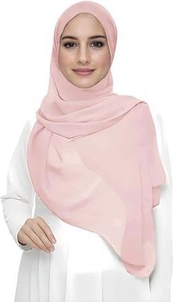 Lina & Lily Écharpe Hijab pour Femme Musulmane en Mousseline Rectangles, Tissu Léger et Fluide (Rose Blush)