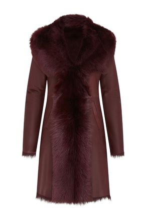 Infinity Leather Toscana Schaffell-Ledertrenchcoat mit Kapuze, Modell Coast - Bordeaux