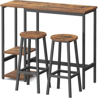 Vasagle Ensemble Bistrot 3 Pi&egrave;ces, Table avec &Eacute;tag&egrave;res, Chaises de Cuisine, Structure en Acier, pour Salon, Marron et Noir
