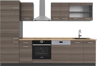 Vicco Küchenzeile R-Line, Küchenblock, Edelgrau/Anthrazit, 300 cm, AP Eiche