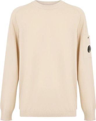 C.P. Company C.p. Company, Homme, Pulls, Beige, Taille: S Pull Ras du Cou en Cr&ecirc;pe de Coton avec D&eacute;tail Lens