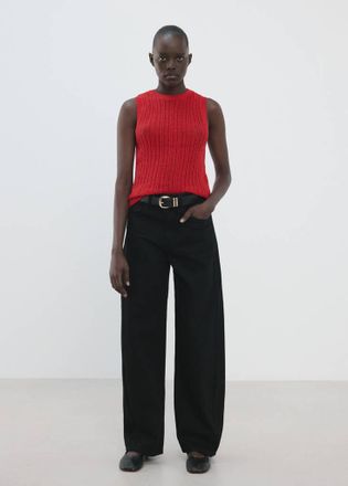 Mango Top maille ajour&eacute;e rouge - Femme - XXS - MANGO