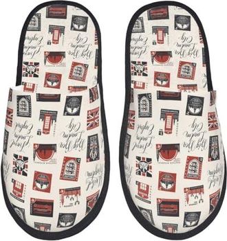 Generic Pantoufles Unisexes Timbres DAngleterre Imprimés Chaussons Femme Adultes Confort Chaude Pantoufles, Pour Femmes, Hommes, Fête, M