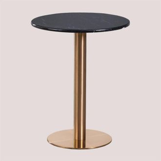 Sklum Runder Bartisch aus Cosmopolitan Marmor &Oslash;60 cm Ros&eacute;gold Schwarzer Marmor