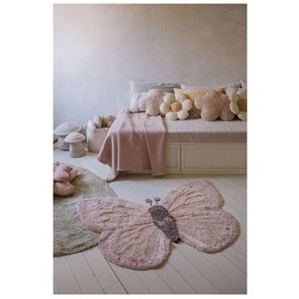 Lorena Canals Lorena Canals - Tapis lavable en machine enfant coton Baby Butterfly Rose 90x120