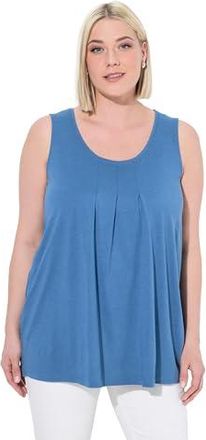 Ulla Popken Femme Grandes Tailles Top, Plis Fantaisie, Ligne A, sans Manches Bleu Jean 54+ 796470721-54+