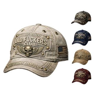 Generic Old Fucks Club Chapeau de baseball r&eacute;tro, broderie 100 % membre amer, chapeau amusant r&eacute;glable en 2026, chapeau noir en coton d&eacute;lav&eacute;, blanc, Taille un