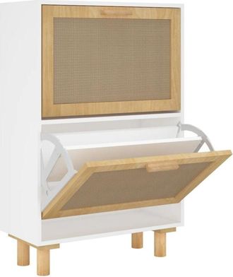 vidaXL Vidaxl - Schuhschrank Weiß 52x25x80 cm Holzwerkstoff & Rattan Natur