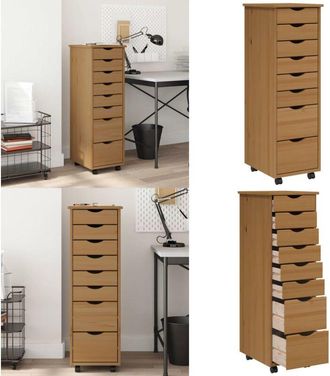 vidaXL Rollschrank mit Schubladen MOSS Honigbraun Massivholz Kiefer - Schreibtischorganizer - Bürobedarf - Regalsystem - Archivschrank - Mobiliar - Home &