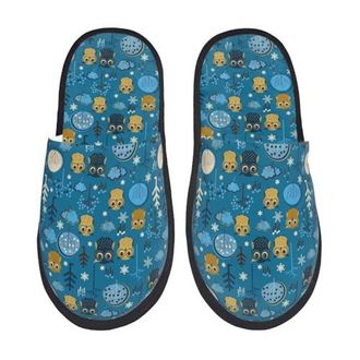 Generic Slippers De Jolis Hiboux Et Arbres Color&eacute;s Chaud Fourrure Pantoufles Doux Chaussons Pour Spa Chambre Automne M