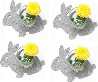 Cabilock 24 Stück Teiliges Frühlings-Tischset mit Grauem Hasenmotiv Stoff Platzdeckchen Filzähnliche Tischmatten rutschfest Schützend und Dekorativ für Zuhause