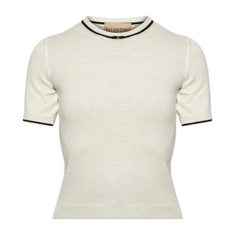 Valentino Garavani Woll-Top mit Ausschnitt-Verzierung - - Knitwear - Damen - Beige - L