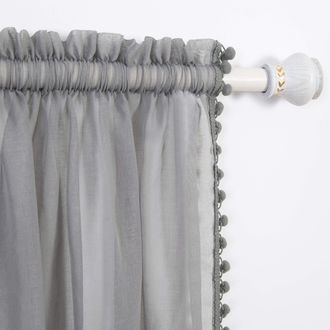Elegant Comfort Halbtransparente Vorh&auml;nge mit Pompon-Quasten, mit 5 cm Stangendurchzug, unifarbene transparente Vorh&auml;nge f&uuml;r Wohnzimmer und Schlafzimmer, 152 x 213 cm
