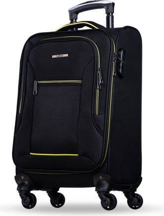 Nowi Sevilla Weichschalen Trolley M - Leichter Stoff Koffer 30L mit 4 Rollen & Zahlenschloss | Handgepäck Koffer für Damen & Herren (Schwarz-Limette, M)
