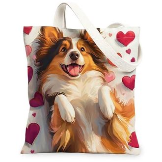 Generic Rough Collie Sac fourre-tout en toile pour faire du shopping 33 x 38,1 cm, sac d&eacute;picerie r&eacute;utilisable pour la Saint-Valentin, sac d&eacute;picerie pour femme