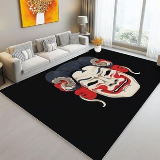 Generic Noir Lavable en Machine Tapis Salon Style Japonais Masque graphisme, 160 x 230 cm Doux Tapis de Sol Pelucheux Dessous Antid&eacute;rapant, Entree Interieur C