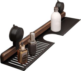 Generico Wandregal f&uuml;r Badezimmer | f&uuml;r Bad und K&uuml;che aus Walnuss ohne Bohren | Halter f&uuml;r Schwamm Kamm Make-up Toilettenpapier Schlafzimmer Zuhause